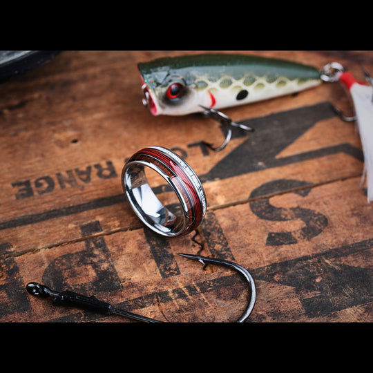 Timberline Trout - Men's Red Fishing Line Ring With Wood & Antler ...