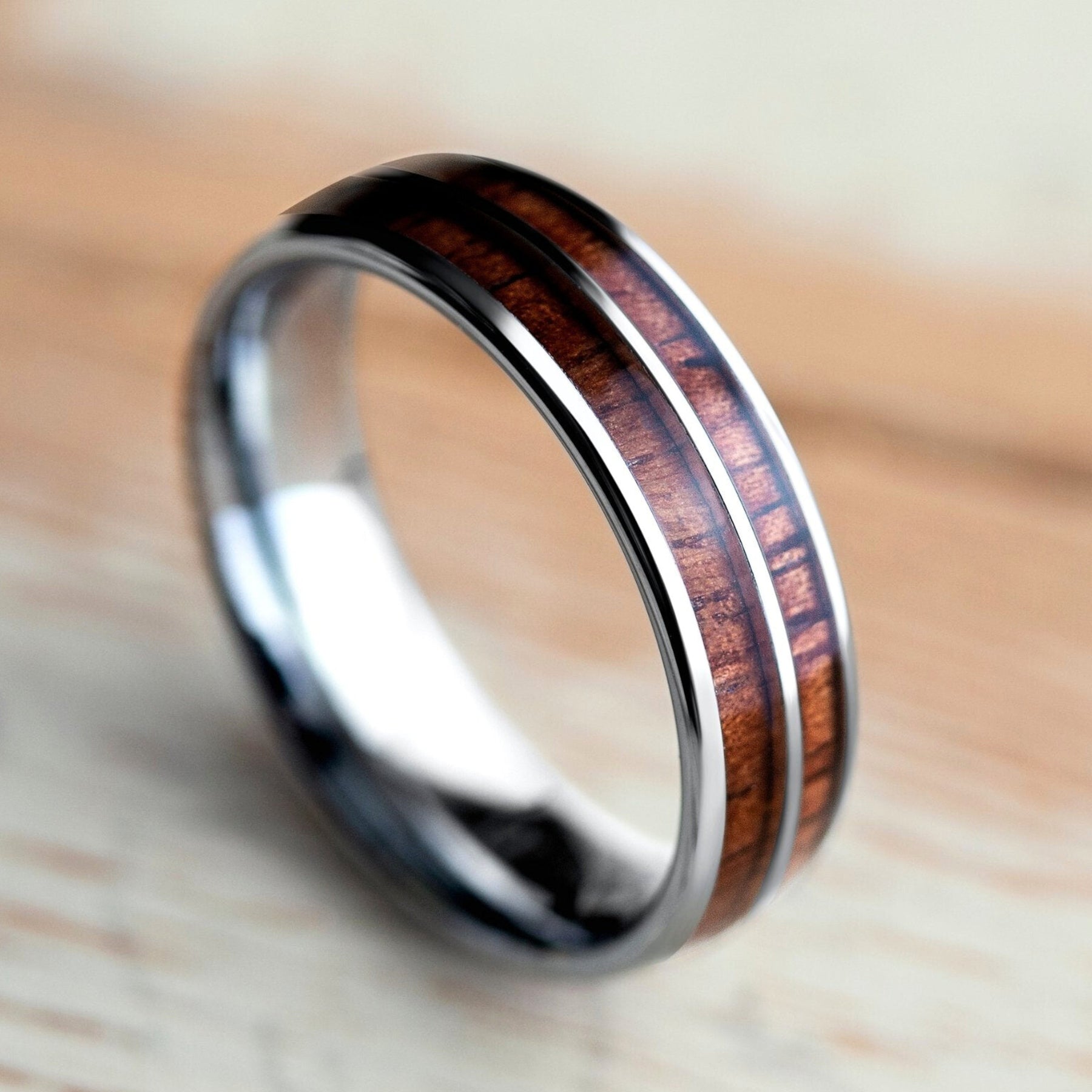 The Silver Wood Barrel Ring (6mm Width) | Whiskey Barrel Ring ...