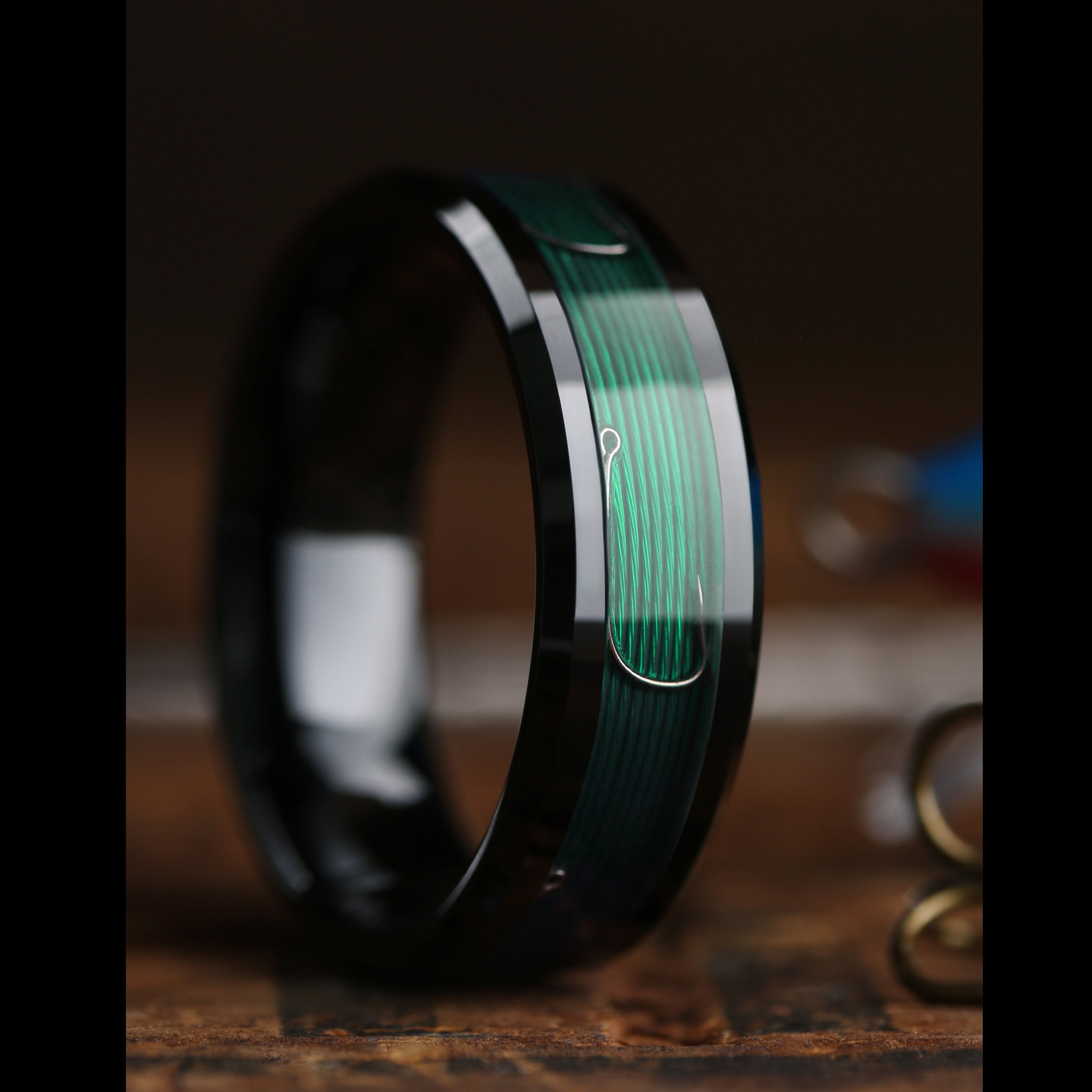 Bassstrike - Men's Green Fishing Line Ring With Fish Hooks – Northern ...