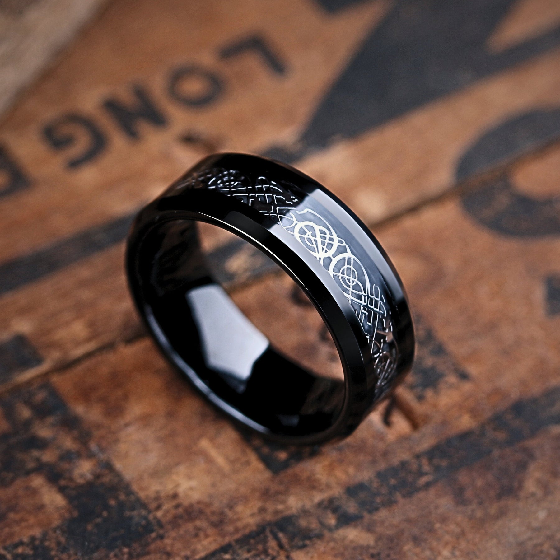 Celtic Blackthorn - Men's Black Tungsten Wedding Band With Celtic Inlay ...