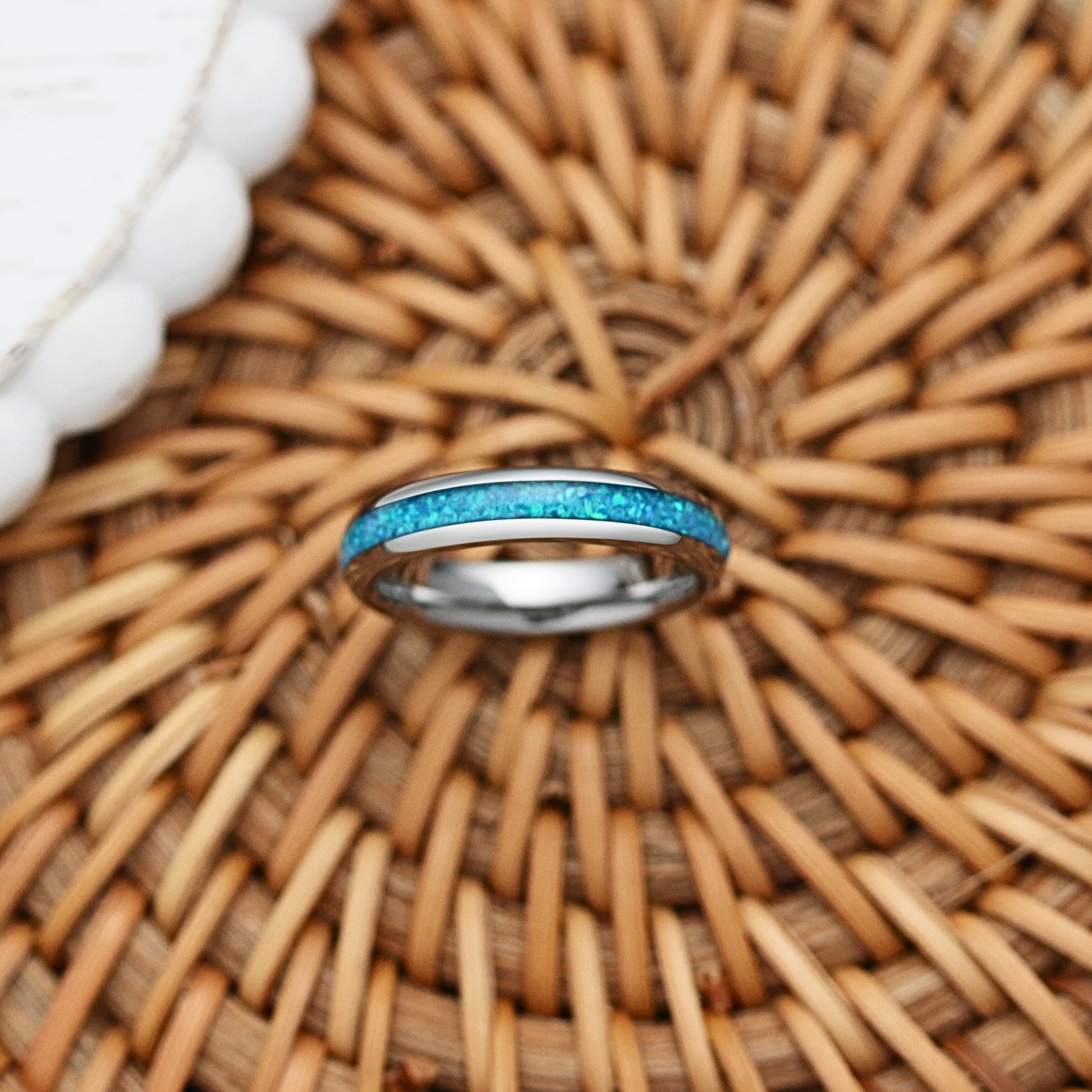 Women's Silver Ring With Opal Inlay - 4mm Width | The Opal Osprey Ring ...
