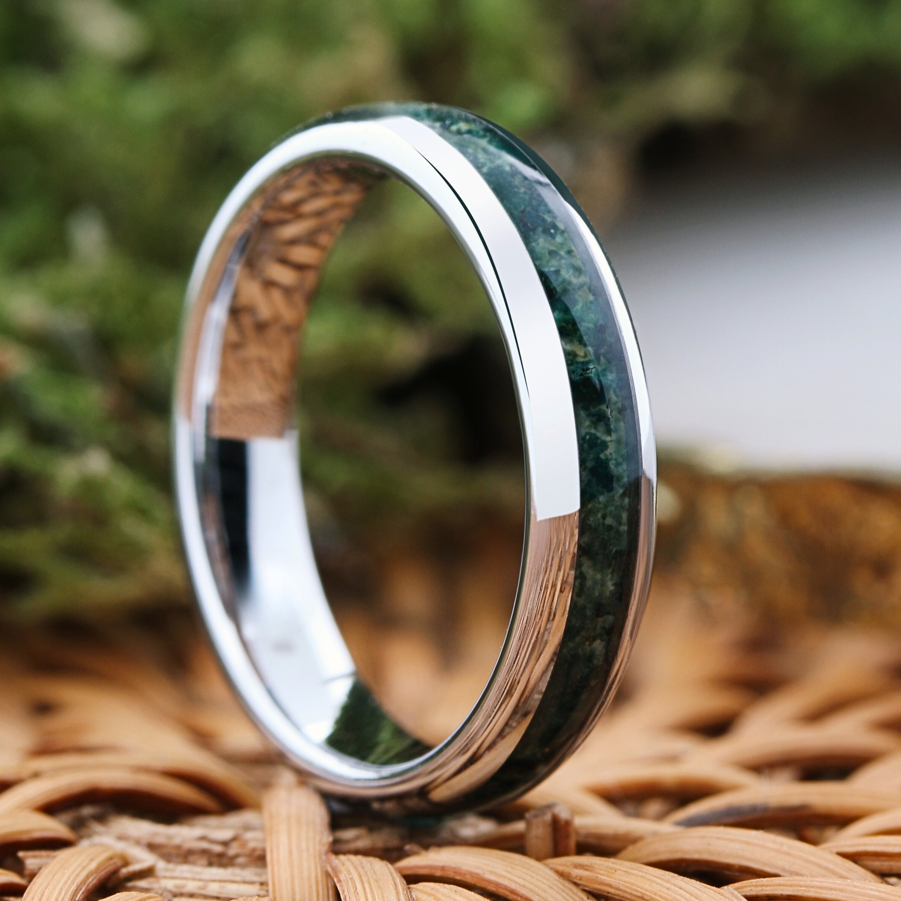 Moss Enchantment - Women's Moss Band \ White Tungsten Ring – Northern ...
