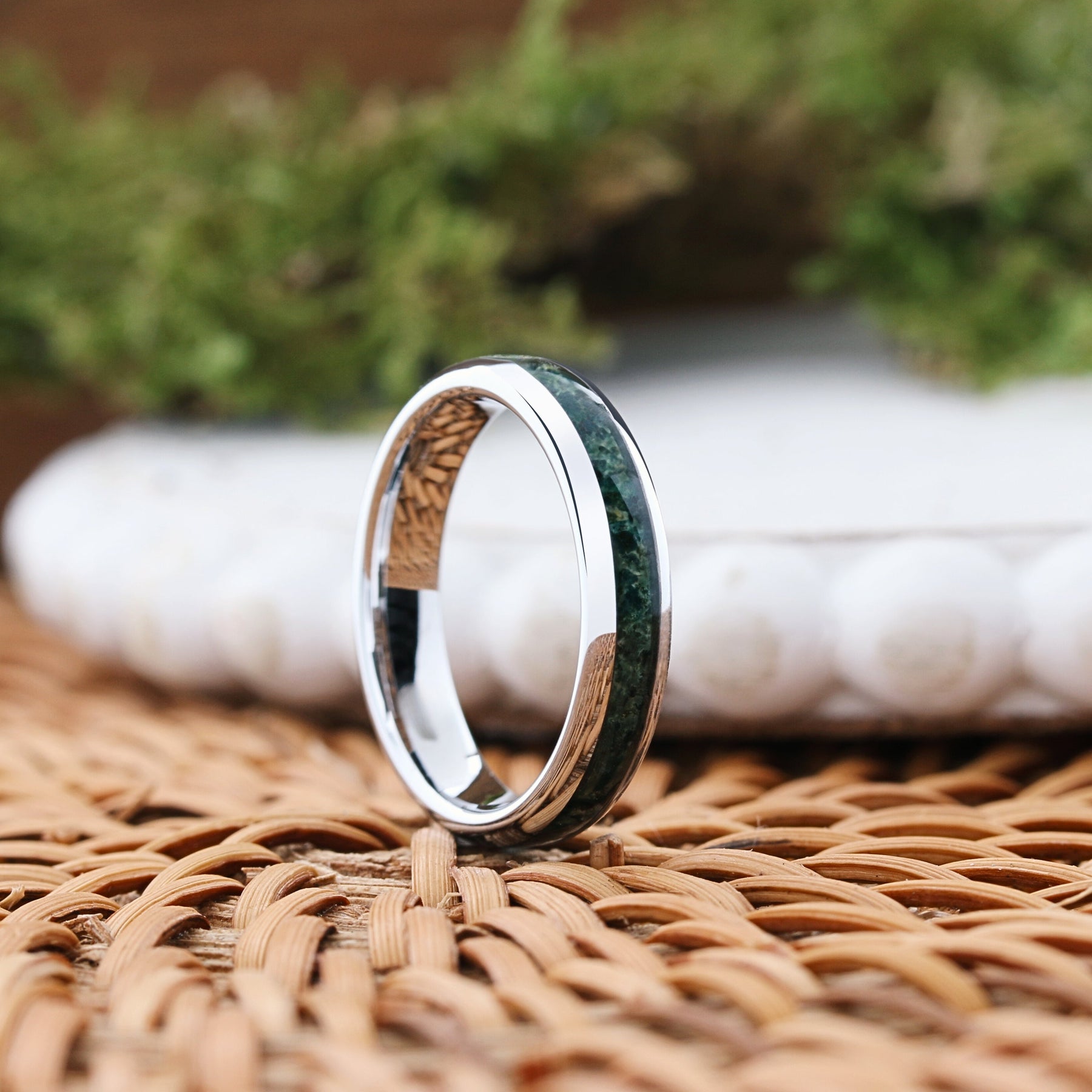 Moss Enchantment - Women's Moss Band \ White Tungsten Ring – Northern ...