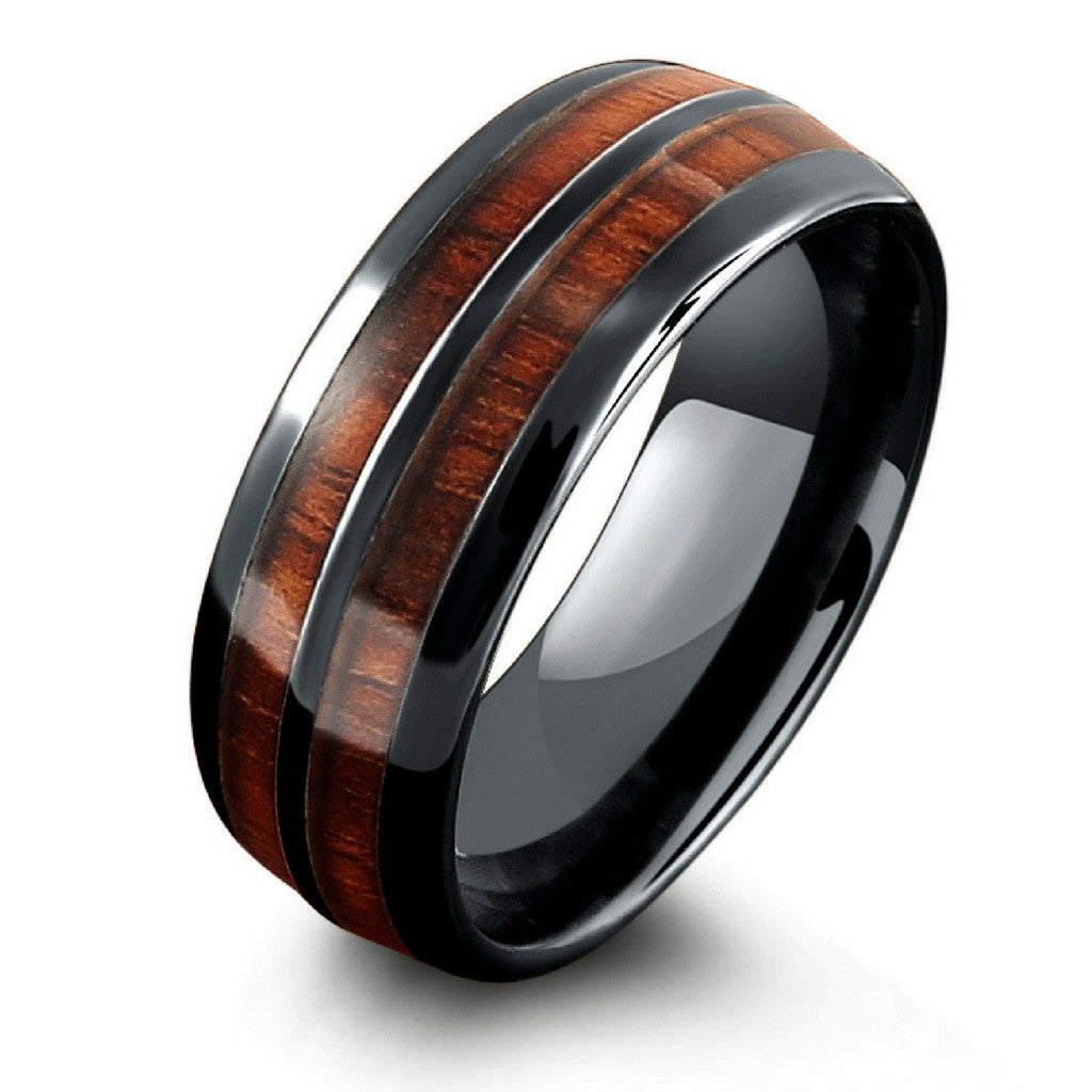 Barrel Ceramic Koa Wood Ring | Men's Wooden Barrel Wedding Ring ...
