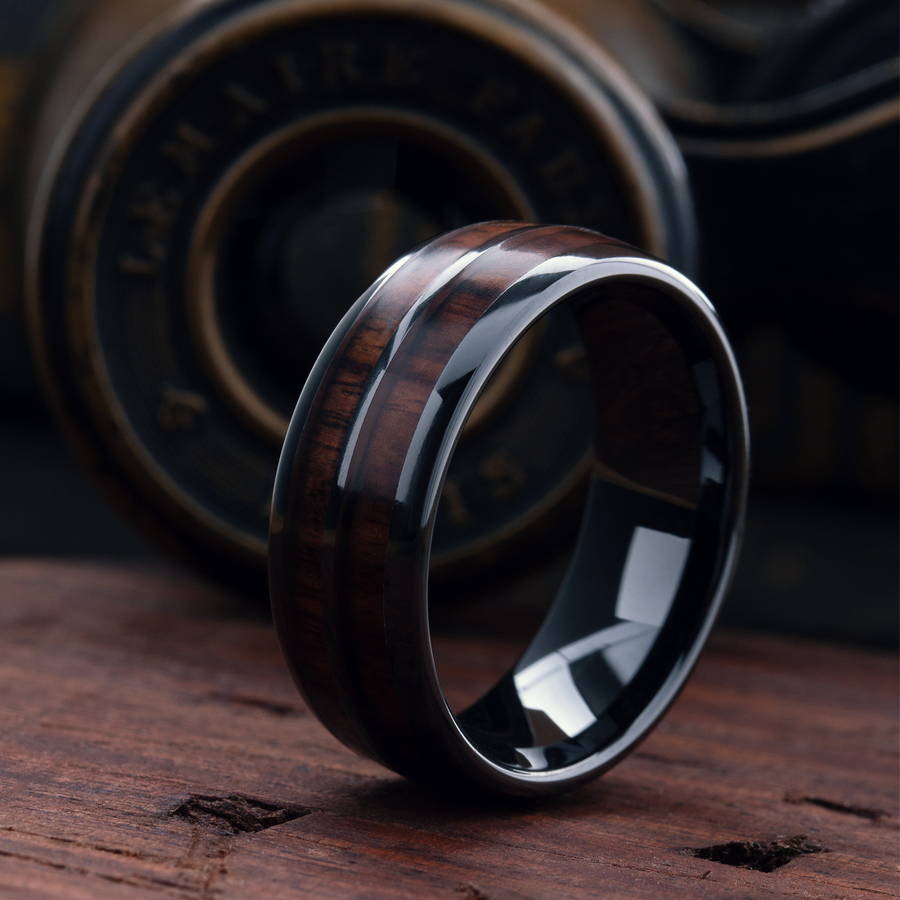 Barrel Ceramic Koa Wood Ring | Men's Wooden Barrel Wedding Ring ...
