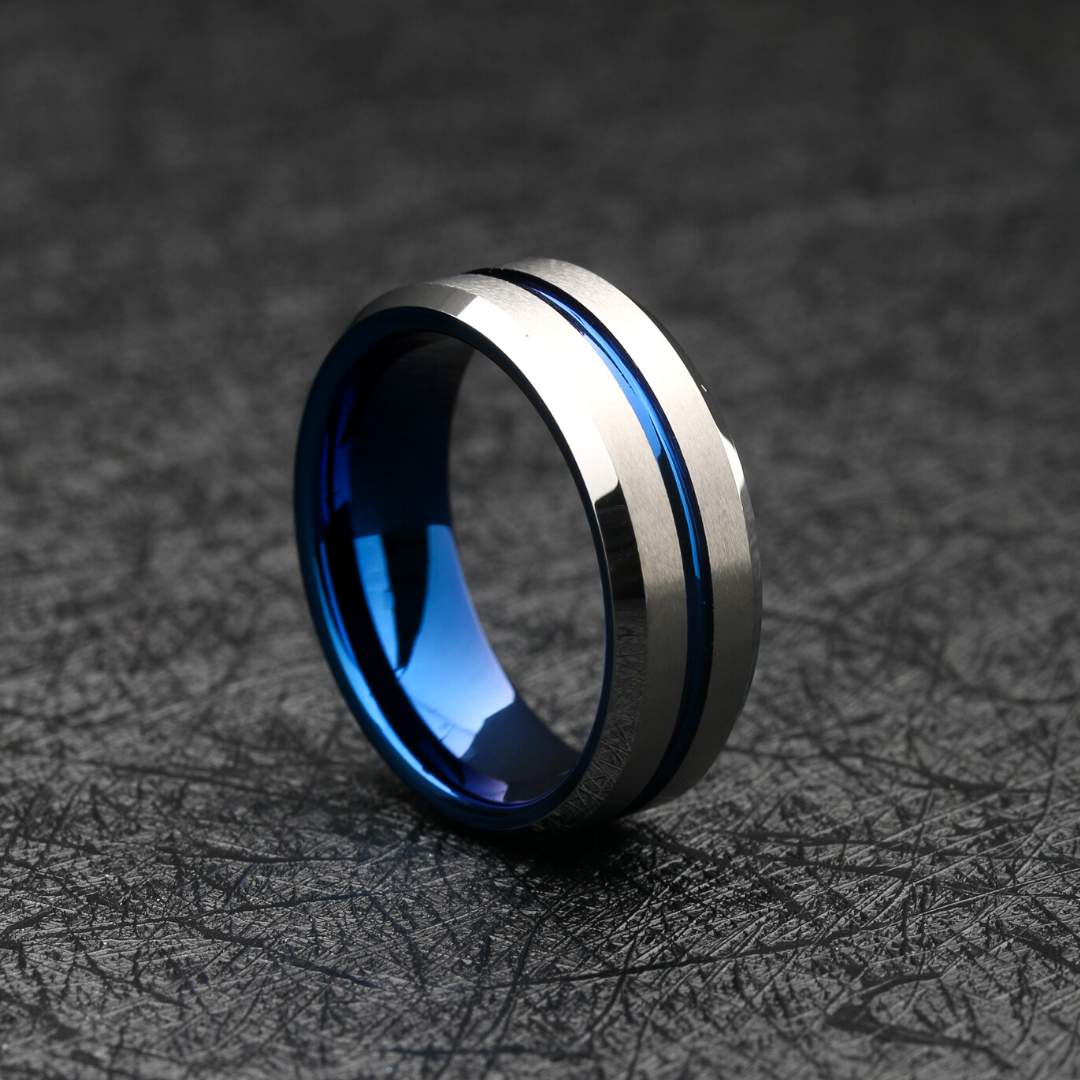 The Atlantic - Blue & Silver Ring With Blue Carved Center Channel ...