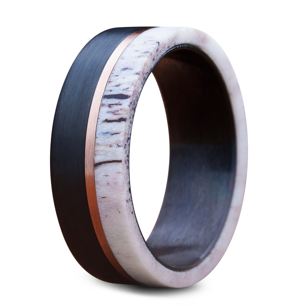Black Forest Buck Ring - Men's Tungsten Antler Ring With Copper ...