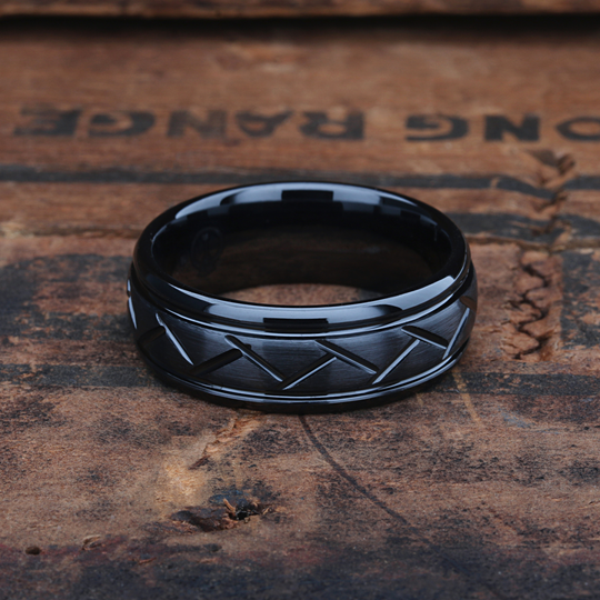 Black Ceramic Ring with Unique Carved Design - Northern Royal ...