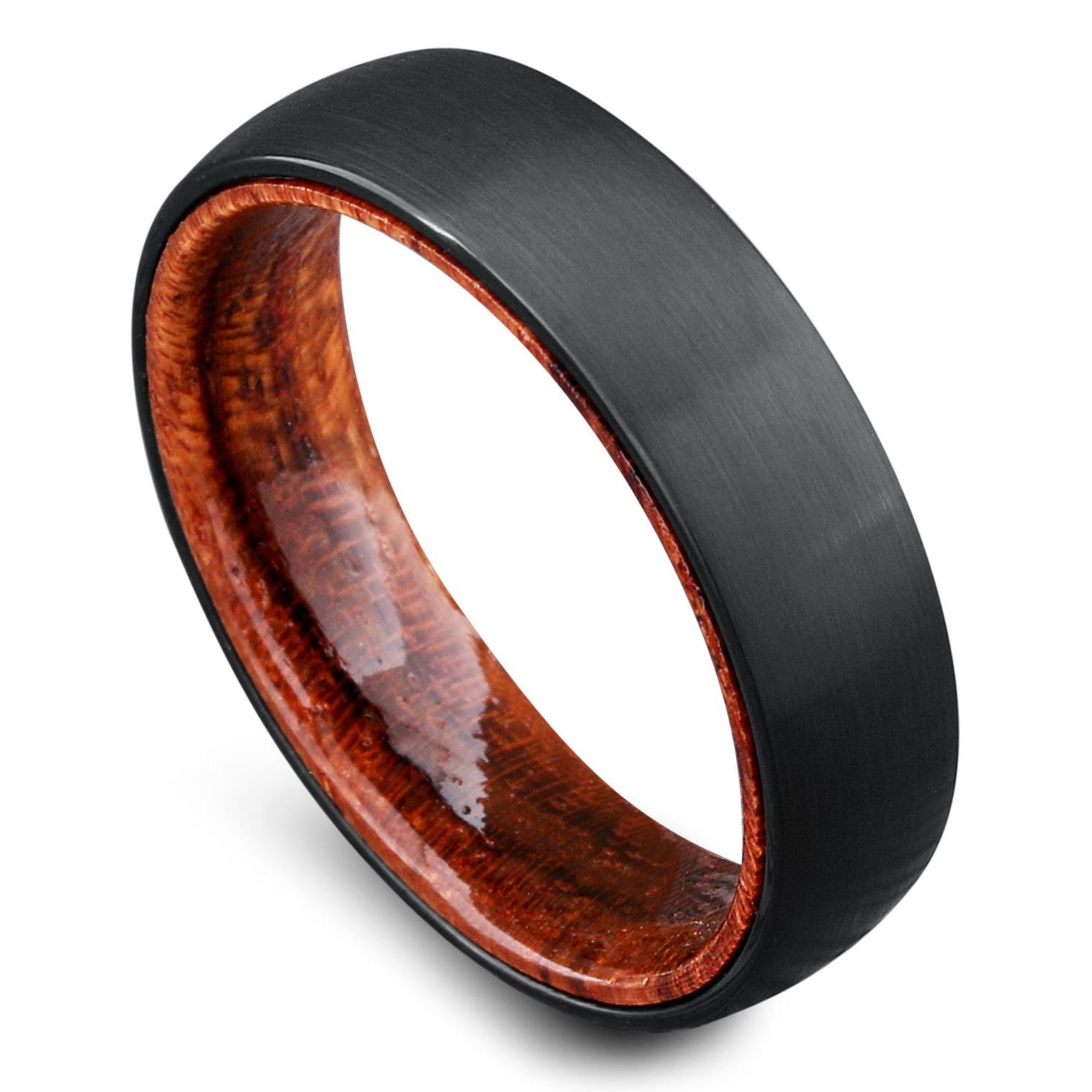 The Woodland Hybrid | Men's Black Wedding Band With Wood Interior ...