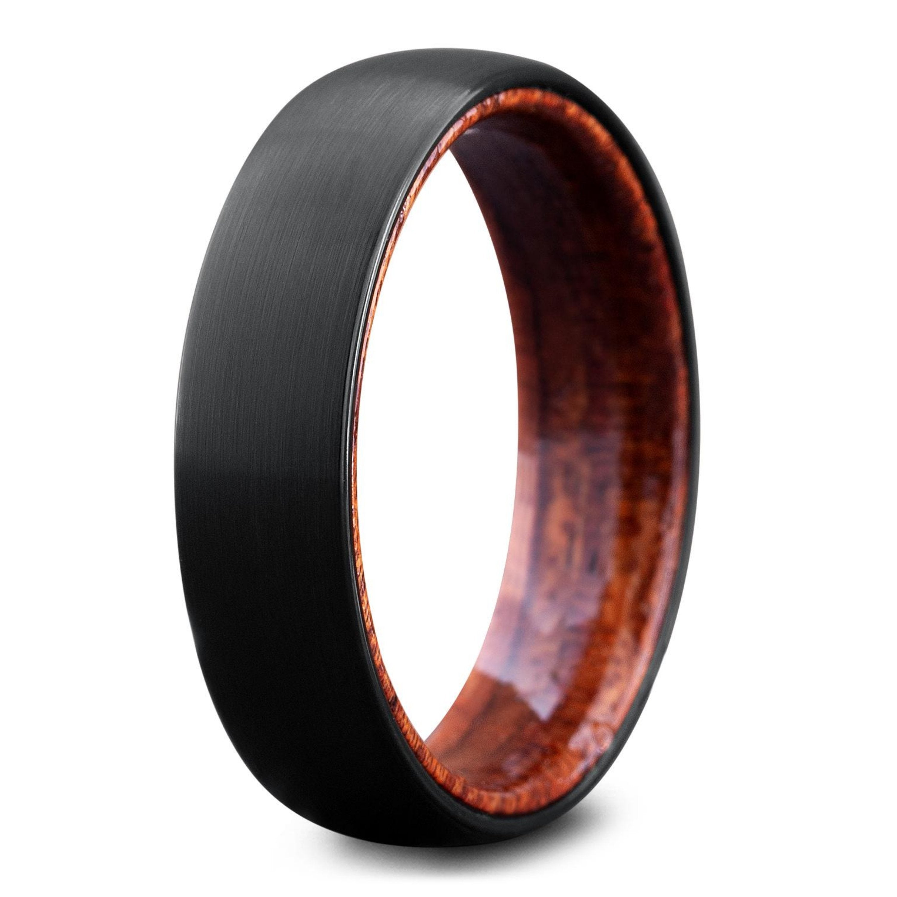 The Woodland Hybrid | Men's Black Wedding Band With Wood Interior ...