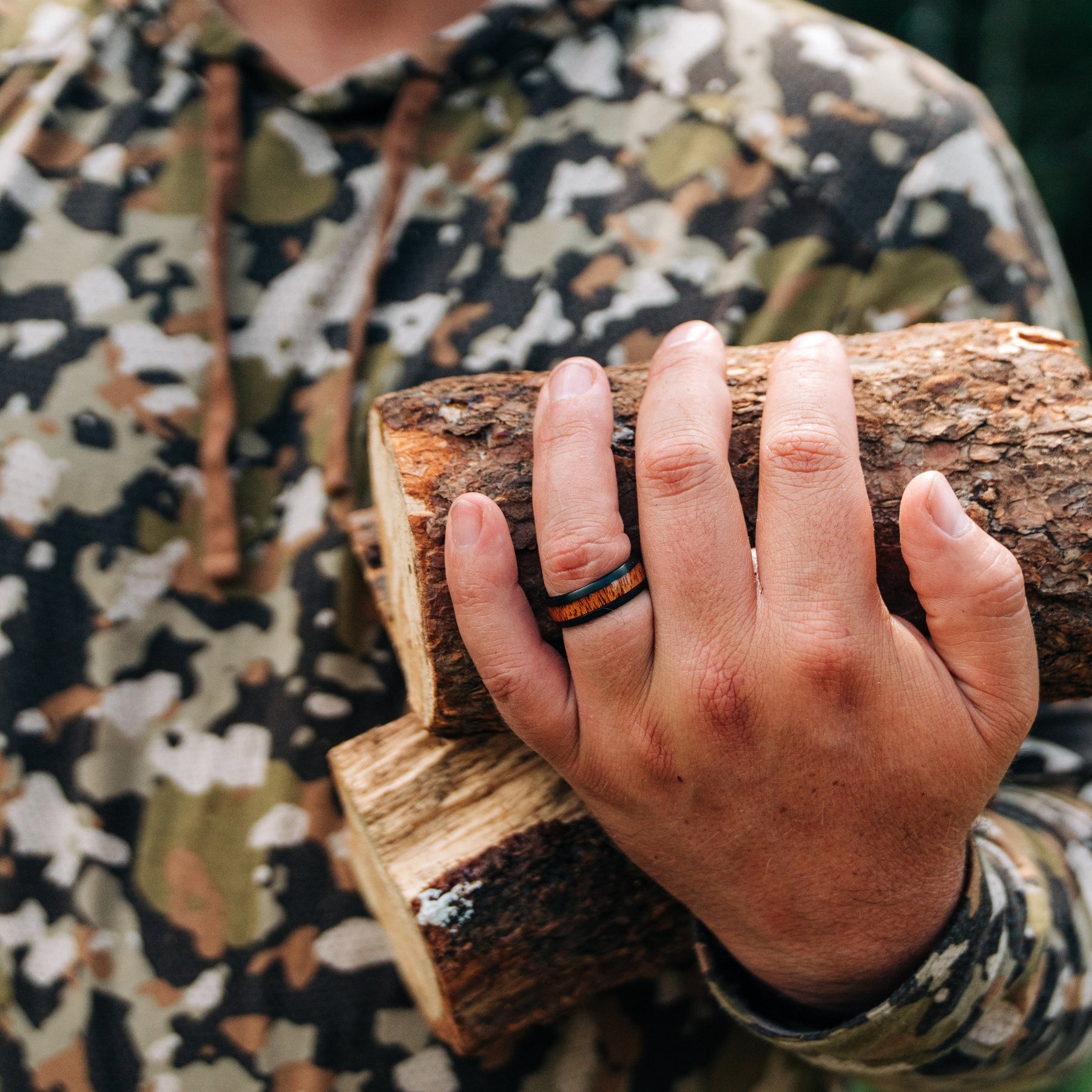 Banff - Men's Black Tungsten Wedding Band With Wood Inlay - 8mm ...