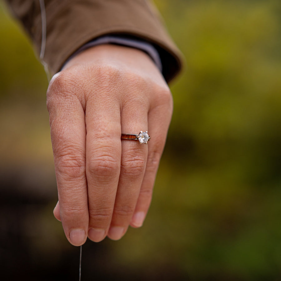 The Diamond (CZ) Forest - Solitaire Wood Ring Crafted Out Of Titanium ...