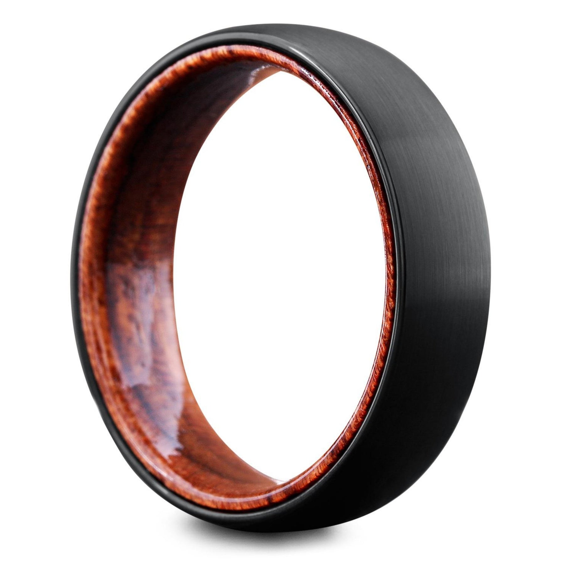 The Woodland Hybrid | Men's Black Wedding Band With Wood Interior ...